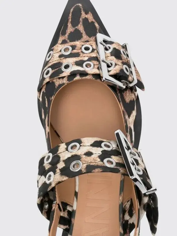 GANNI Animal Print Recycled Polyester Slingback Ballerina Flats - Brown