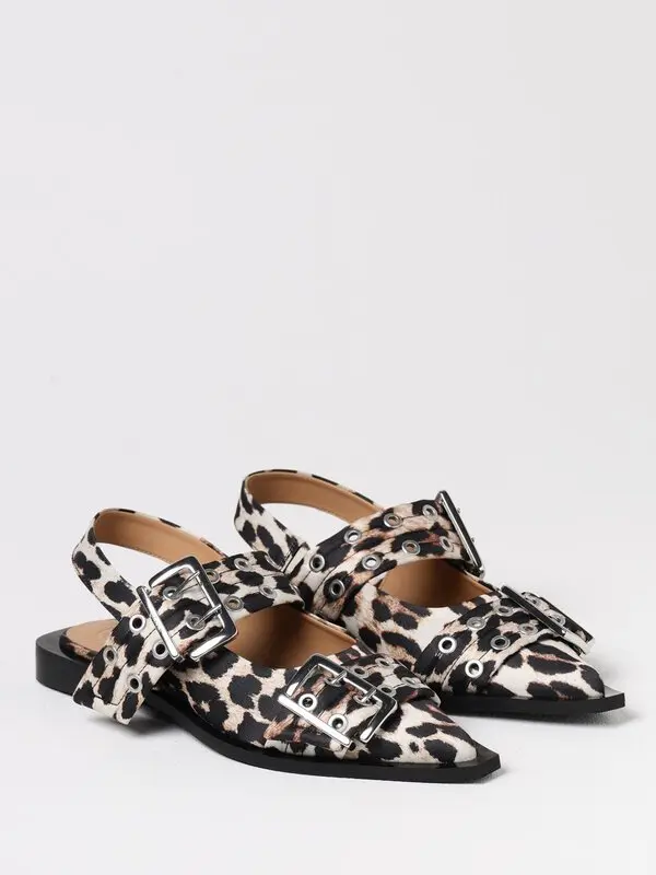 GANNI Animal Print Recycled Polyester Slingback Ballerina Flats - Brown