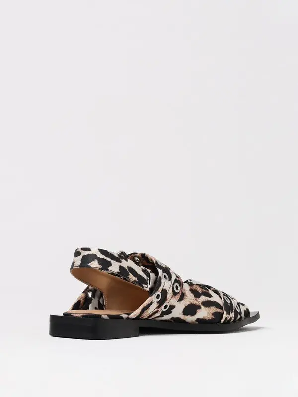 GANNI Animal Print Recycled Polyester Slingback Ballerina Flats - Brown