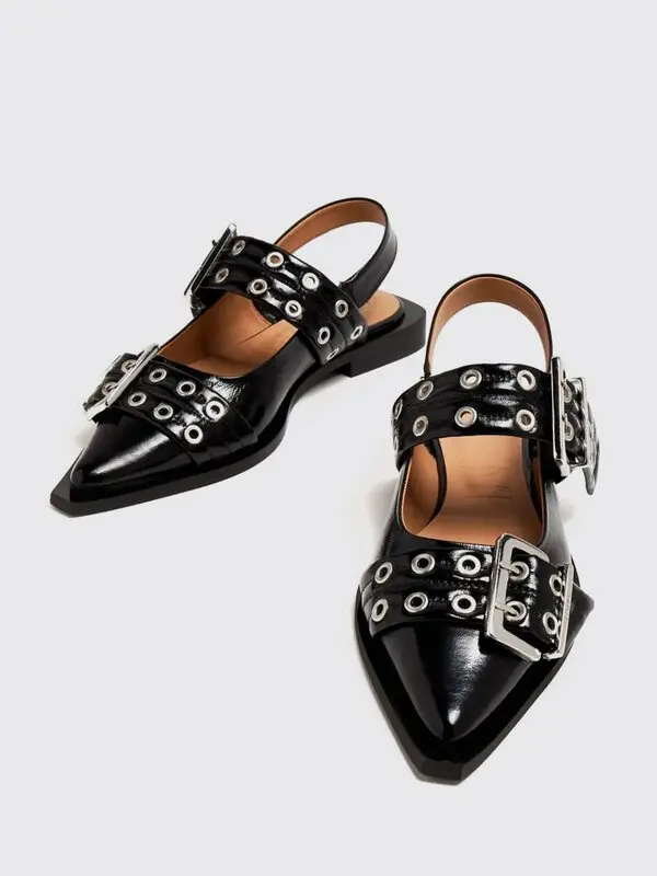 GANNI Mary Jane Slingback Ballet Flats In Recycled Polyester