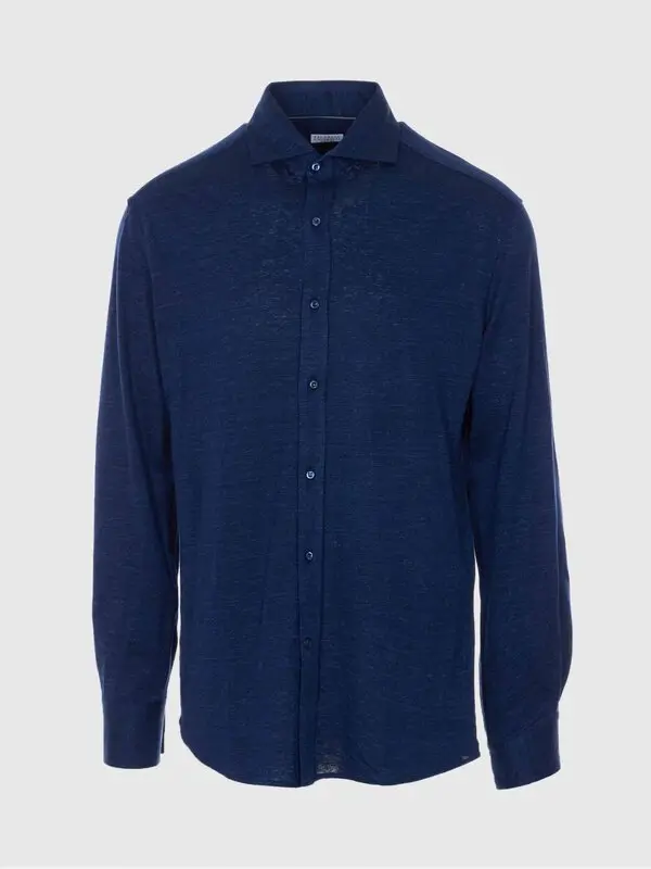 Brunello Cucinelli Shirt In Cotton And Linen - Navy