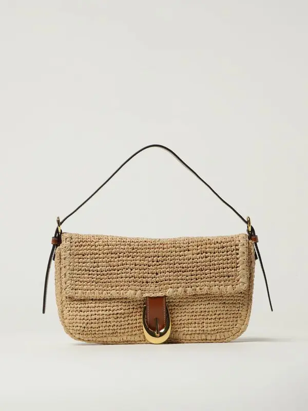 Staud Woven Raffia Shoulder Bag With Buckle Detail