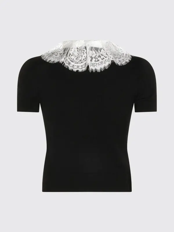 SELF-PORTRAIT Short-sleeved Wool Top With Lace Inserts