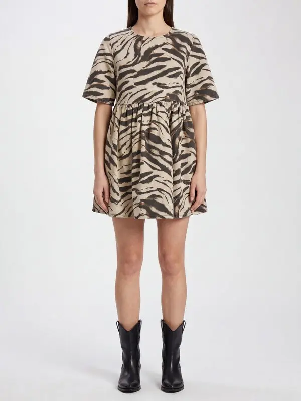 GANNI A-line Zebra Print Organic Cotton Mini Dress - Multicolor