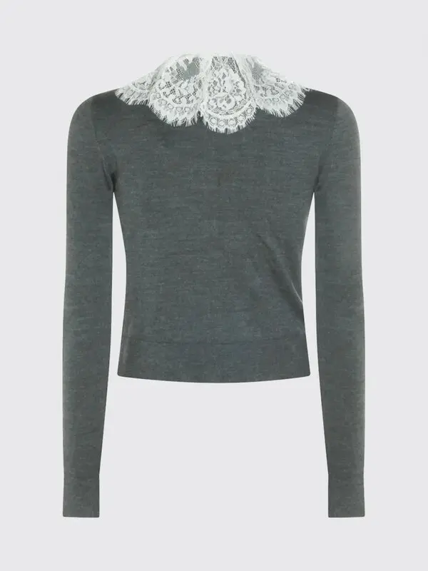 SELF-PORTRAIT Slim Fit Wool Cardigan With Lace And Ruffle Collar