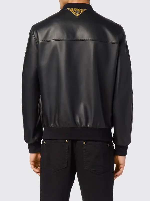 BILLIONAIRE Leather And Snakeskin Bomber Jacket - Black