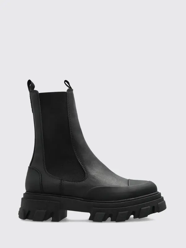 GANNI Recycled Leather Chelsea Boots With Lug Sole - Black