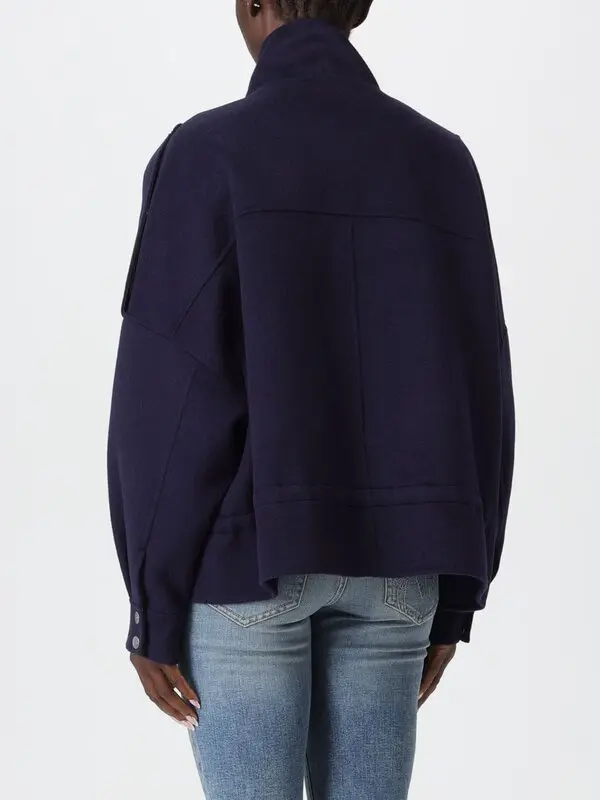 Pinko Navy Stand Collar Jacket With Button And Zip Details