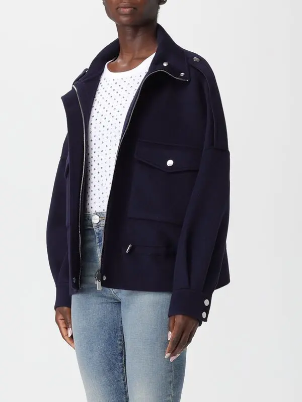 Pinko Navy Stand Collar Jacket With Button And Zip Details