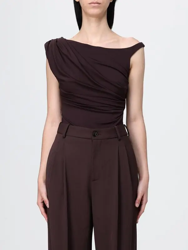 Elisabetta Franchi Draped One-shoulder Bodysuit - Cocoa