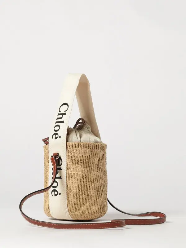 Chloé Woody Raffia Bucket Bag - White