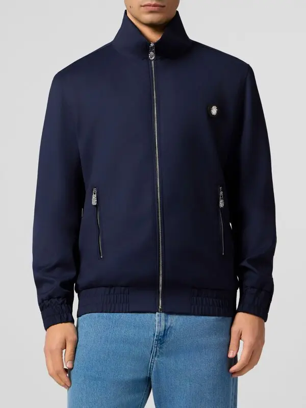 BILLIONAIRE Virgin Wool Bomber Jacket With Logo - Navy