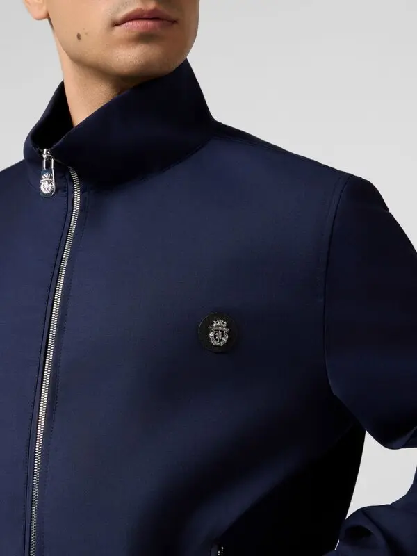 BILLIONAIRE Virgin Wool Bomber Jacket With Logo - Navy