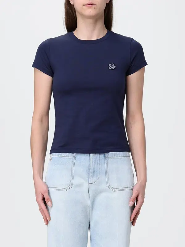 Kenzo Cotton T-shirts With Flower Logo - Blue
