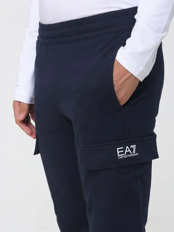 EA7 Cotton Jersey Cargo Jogging Pants With Contrast Logo