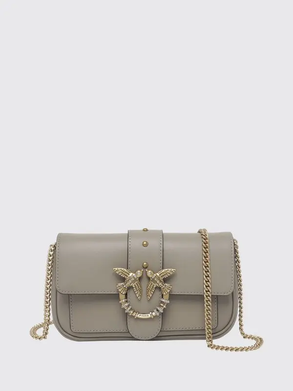 Pinko Love Bag Pocket Mini Crossbody Bag In Leather With Crystals And Studs - Grey
