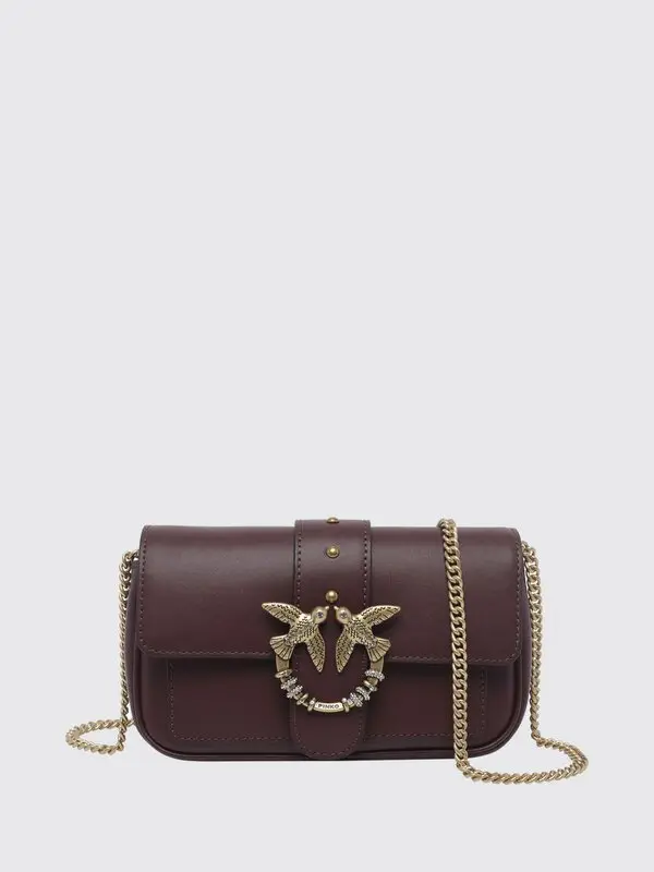 Pinko Love Bag Pocket Mini Crossbody Bag In Leather With Crystals And Studs - Red