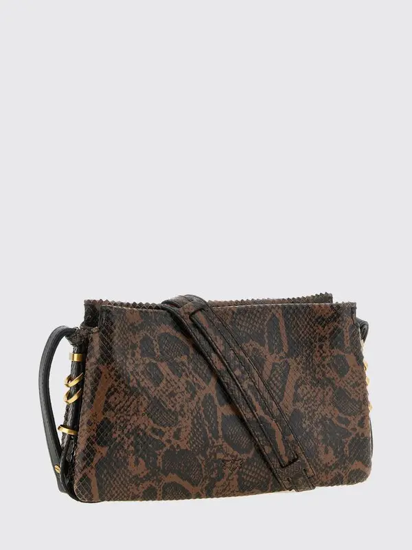 Pinko Python Print Leather Crossbody Bag With Love Birds Logo Buckle