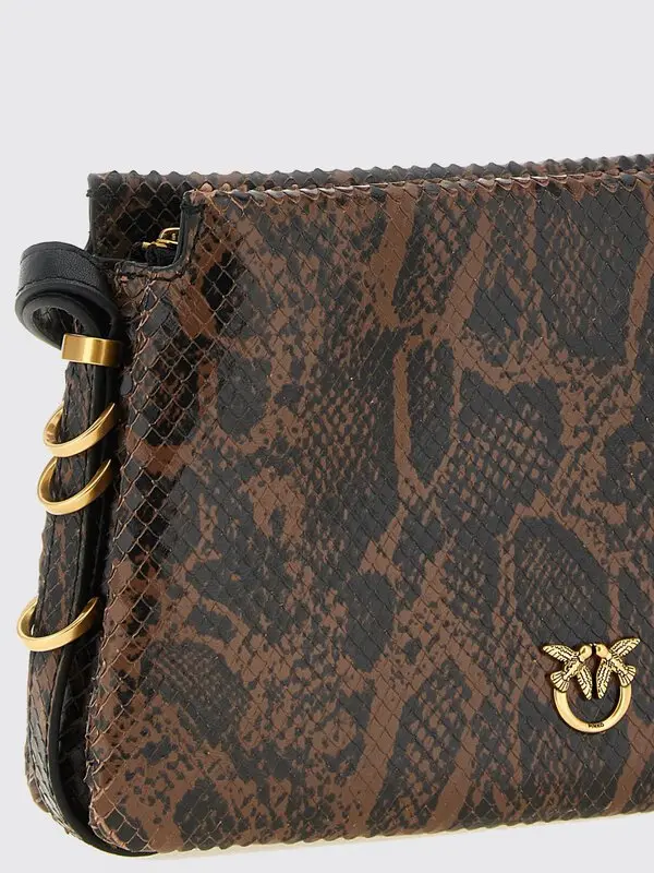 Pinko Python Print Leather Crossbody Bag With Love Birds Logo Buckle
