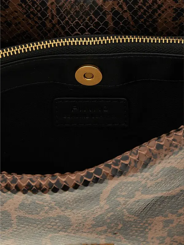 Pinko Python Print Leather Crossbody Bag With Love Birds Logo Buckle