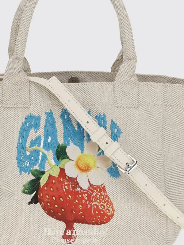 GANNI Printed Canvas Top Handle Bag - Yellow