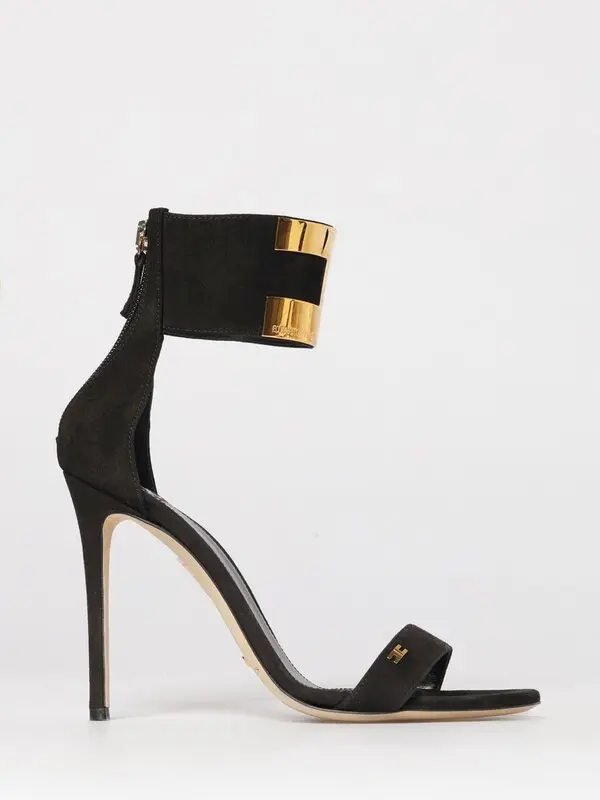 Elisabetta Franchi Suede Stiletto Sandals With Gold Tone Detailing