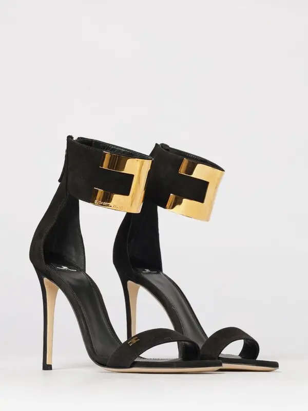 Elisabetta Franchi Suede Stiletto Sandals With Gold Tone Detailing