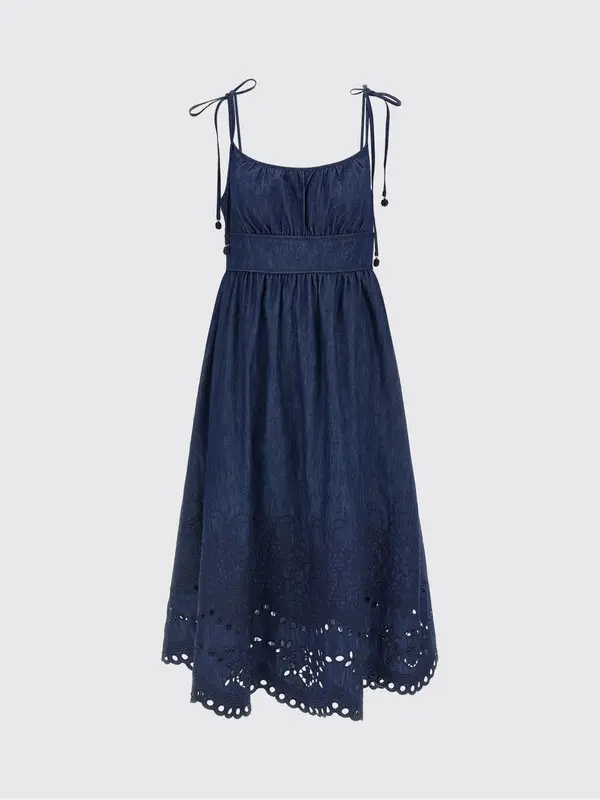 Zimmermann A-line Off-the-shoulder Embroidered Denim Midi Dress