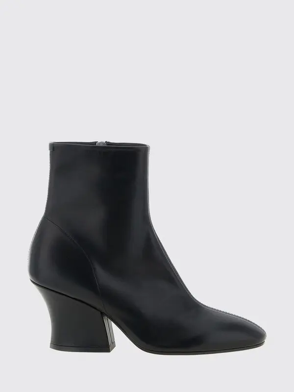 JIL SANDER Smooth Calfskin Leather Ankle Boots With Curved Heel