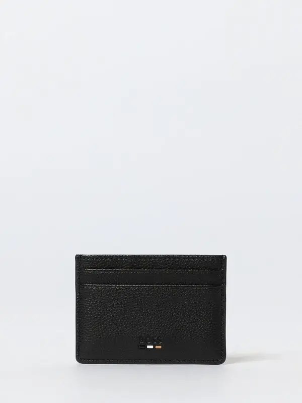 BOSS Flat Grained Faux Leather Card Holder With 5 Slots - Black