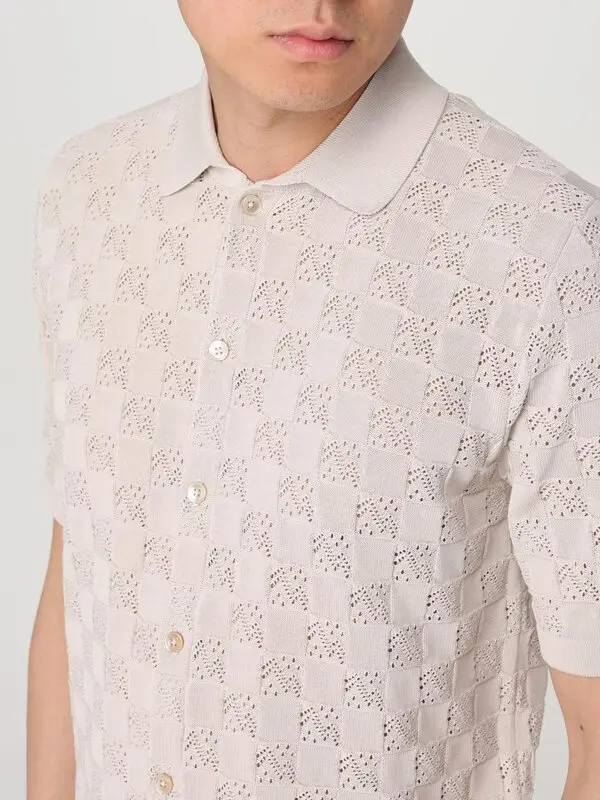 Eleventy Short Sleeve Knit Polo With Textured Pattern