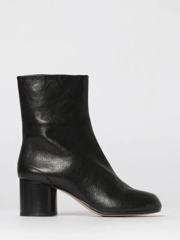 MAISON MARGIELA Tabi Lambskin Ankle Boots With Cylindrical Heel - Black