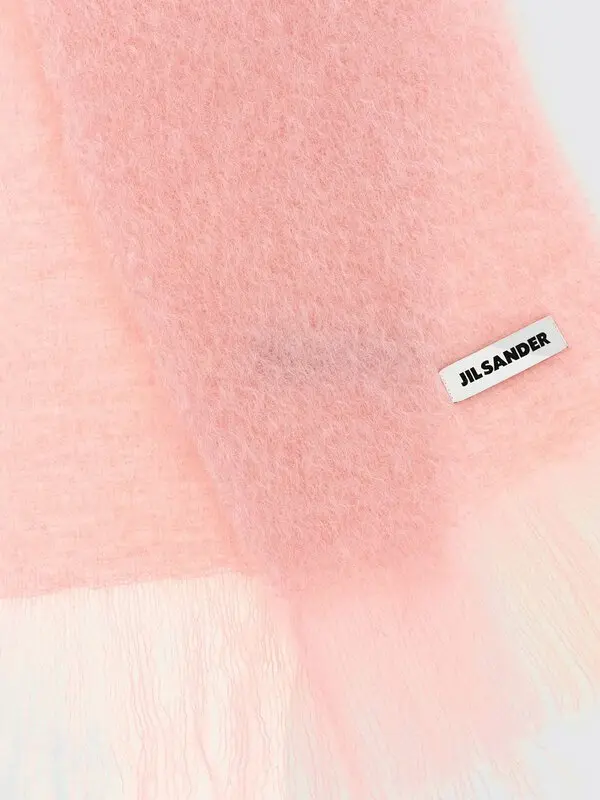 JIL SANDER Fringed Mohair Wool Blend Scarf With Applied Logo Patch - Pink