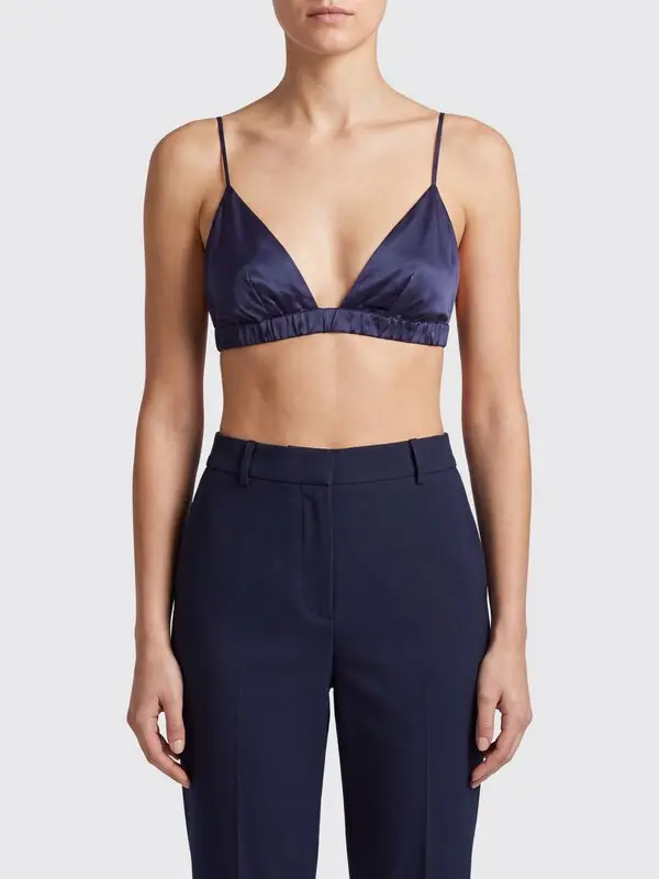 THE FRANKIE SHOP Nina V-neck Cropped Satin Bralette Top - Blue