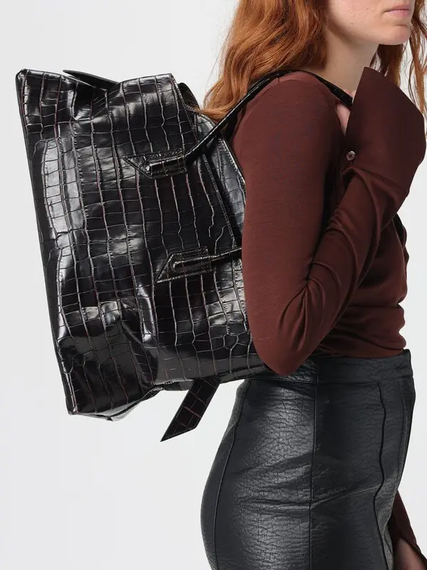 Attico Croc Effect Shoulder Bag - Brown