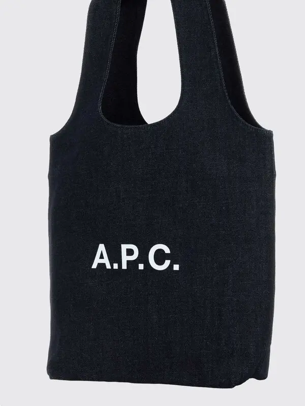A.p.c. Ninon Small Tote Bag In Cotton Denim With Contrasting Printed Logo - Indigo