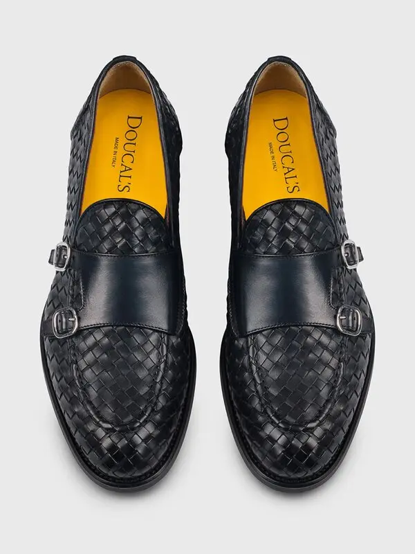 DOUCAL'S Braided Leather Monk Strap - Blue