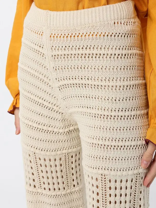 TWINSET High-waisted Flared Crochet Cotton Knit Pants