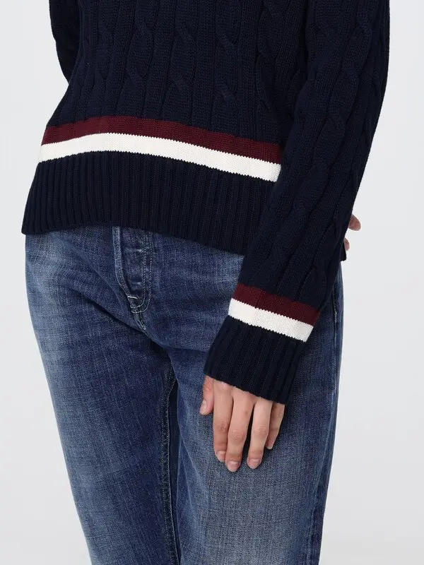 Ralph Lauren V-neck Cable Knit Sweater With Contrast Trim - Navy
