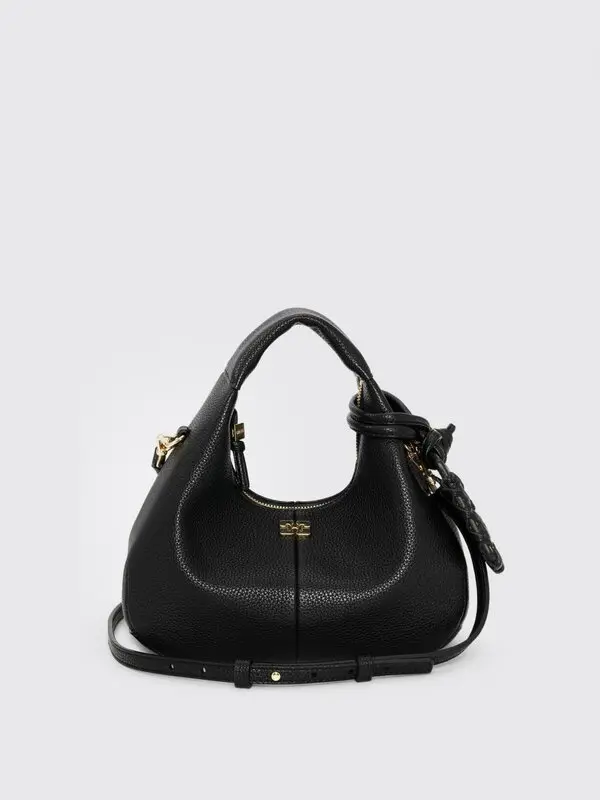 GANNI Recycled Leather Hobo Bag With Butterfly Logo - Black
