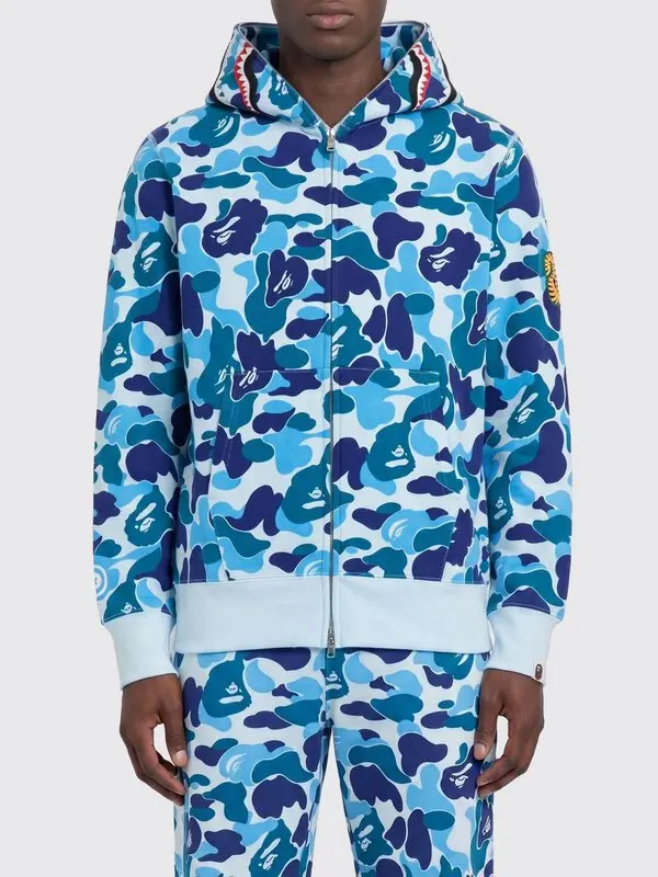 A BATHING APE Camouflage Cotton Hoodie - Blue