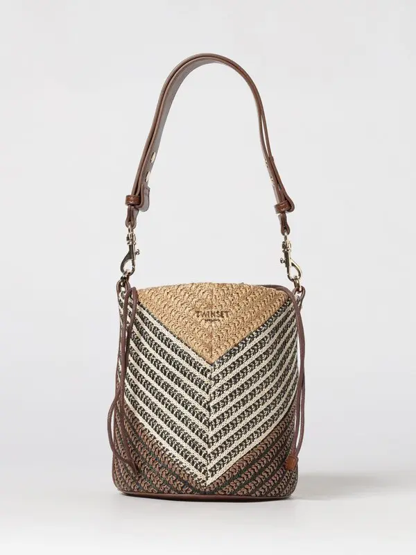 TWINSET Striped Raffia Bucket Bag