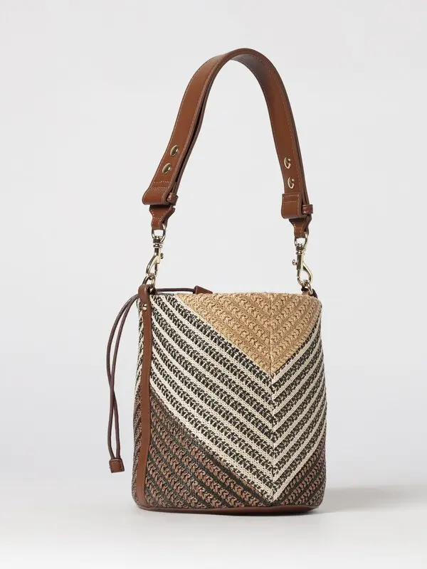TWINSET Striped Raffia Bucket Bag