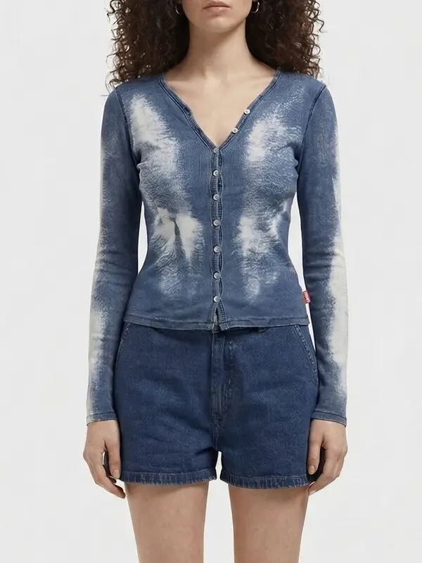 DIESEL® Bleached Denim Effect Cotton Cardigan - Blue