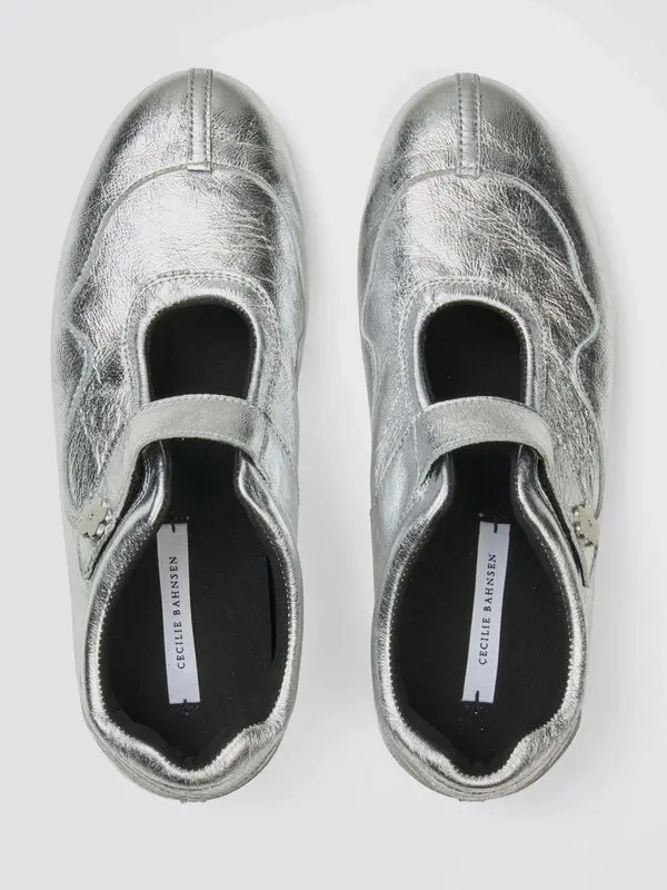 Cecilie Bahnsen Laminated Leather Mary Jane Shoes - Silver
