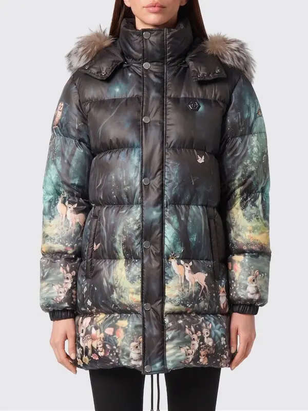 Philipp Plein Fairy" Printed Nylon Down Jacket With Fur Hood Trim