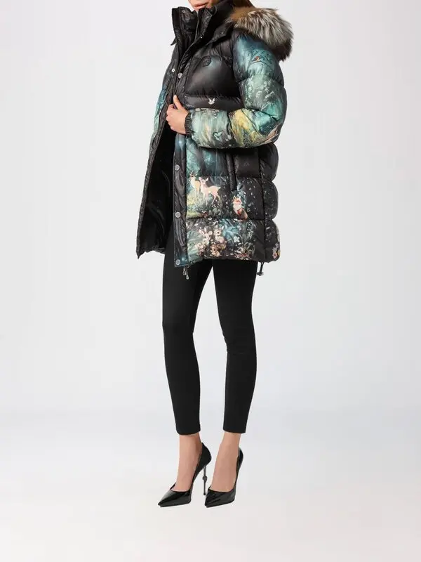 Philipp Plein Fairy" Printed Nylon Down Jacket With Fur Hood Trim