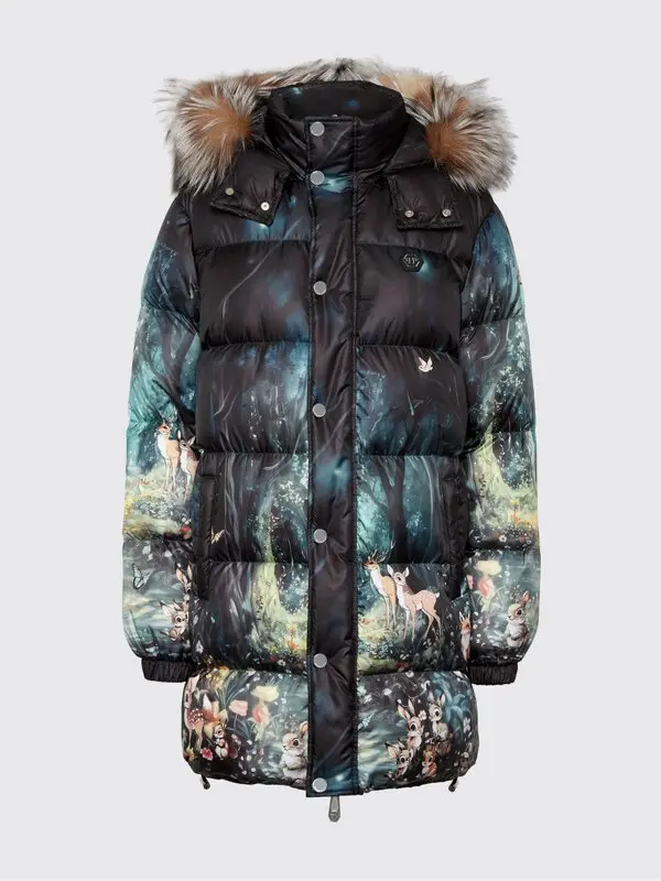Philipp Plein Fairy" Printed Nylon Down Jacket With Fur Hood Trim