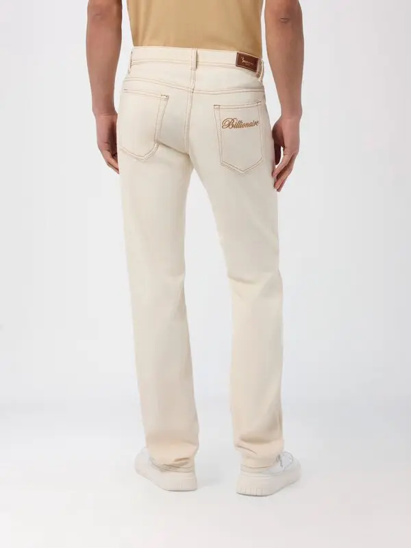 BILLIONAIRE Straight Leg Cotton Denim Jeans - Beige
