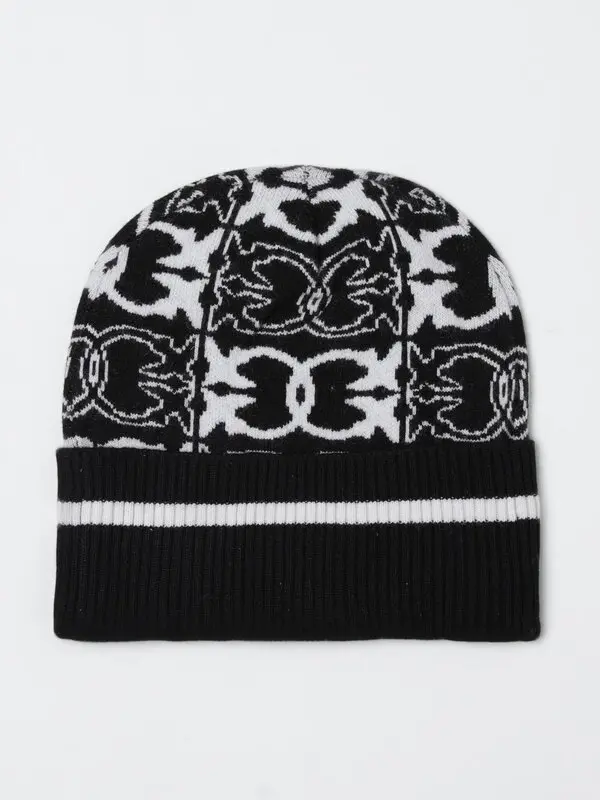 Pinko Beanie With Monogrammed Pattern - Black